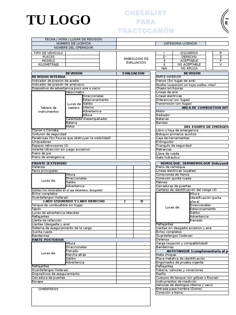 Checklist Para Tractocamion | Diseños de automóviles | Vehículos