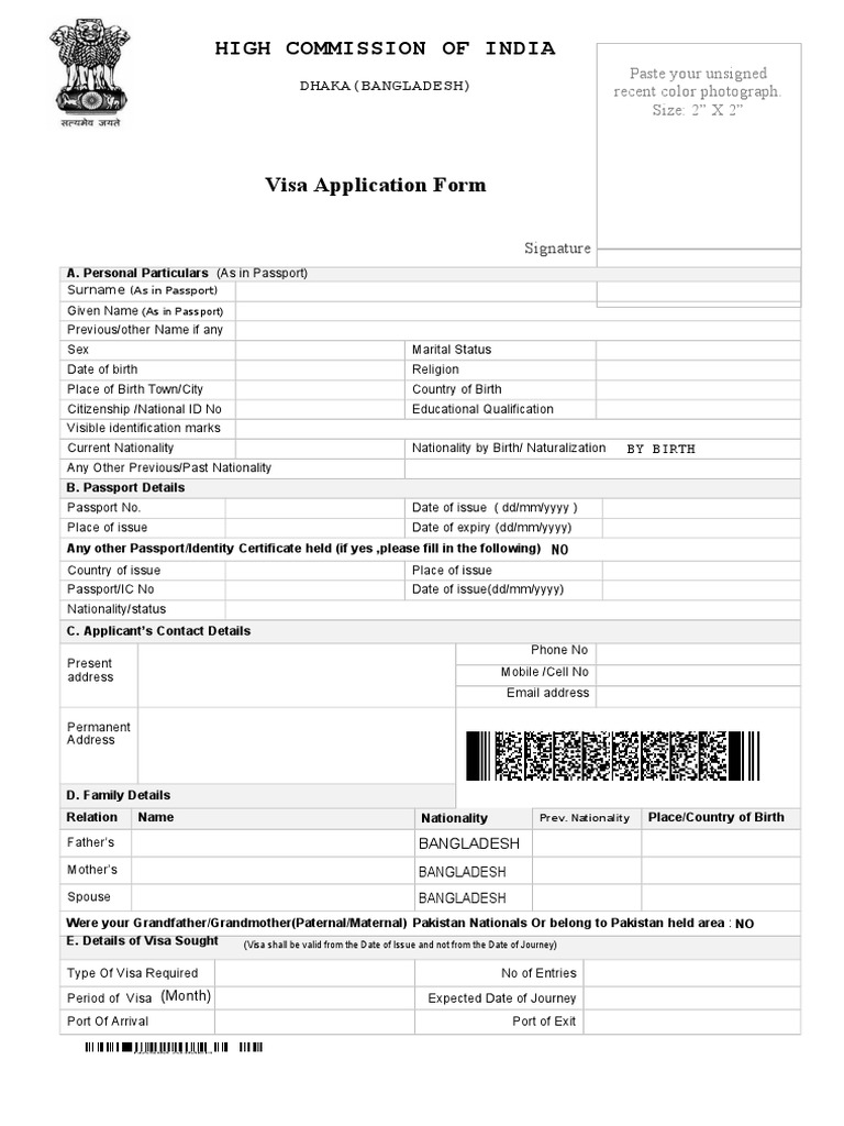 Indian VISA Form | PDF | Travel Visa | Passport