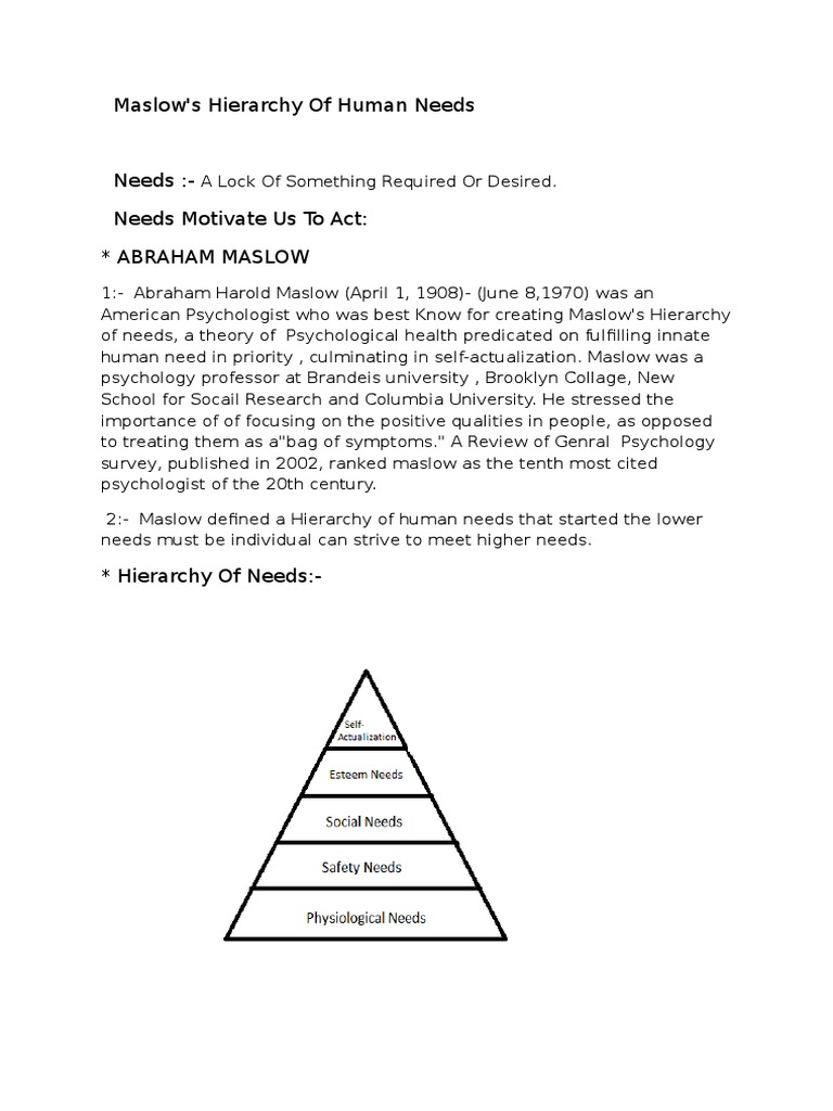 Maslow's Hierarchy Assigment 1 | PDF | Self Esteem | Positive Psychology