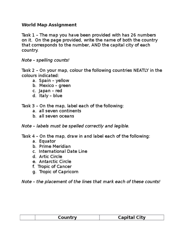 World Map Assignment | PDF