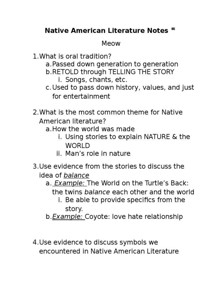Native American Literature Notes | PDF