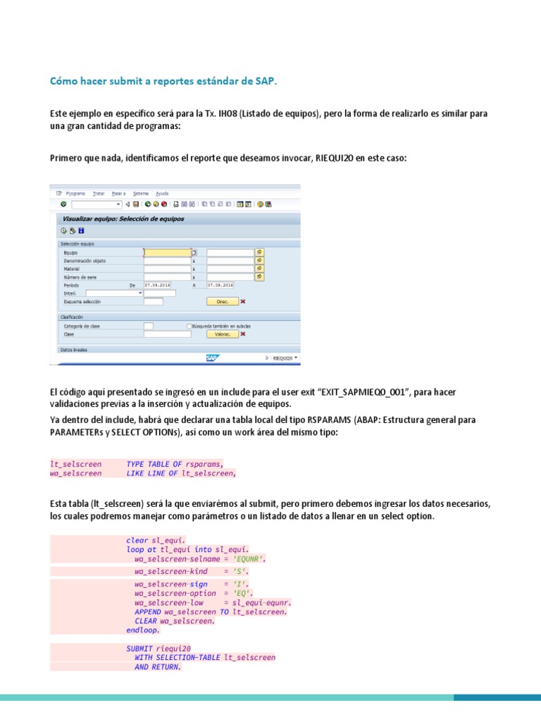 Submit de reportes estándar en SAP | PDF | Tabla (base de datos ...