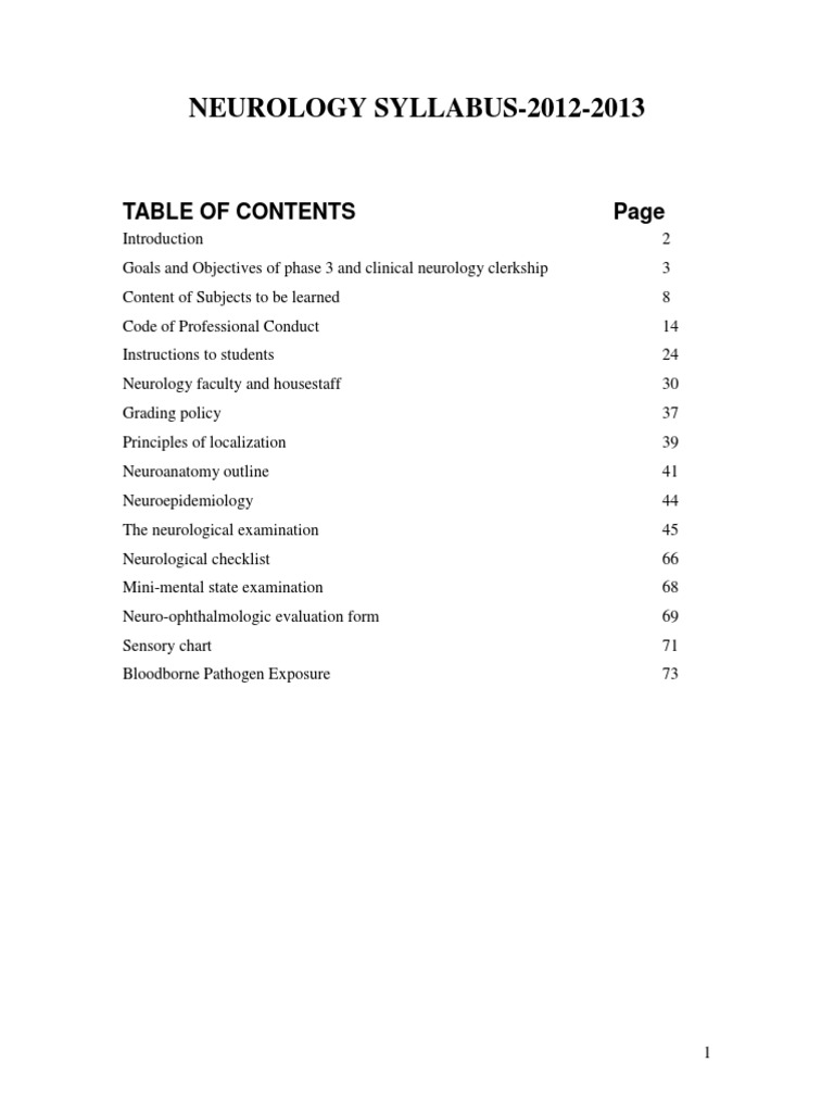 Neurology Syllabus 2012-2013 | PDF | Neurology | Doctor Of Medicine