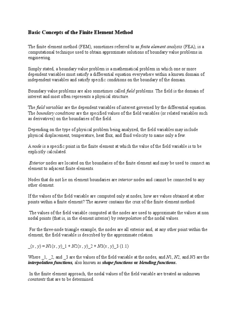 Basic Concepts of The Finite Element Method | PDF | Finite Element Method | Variable (Mathematics)