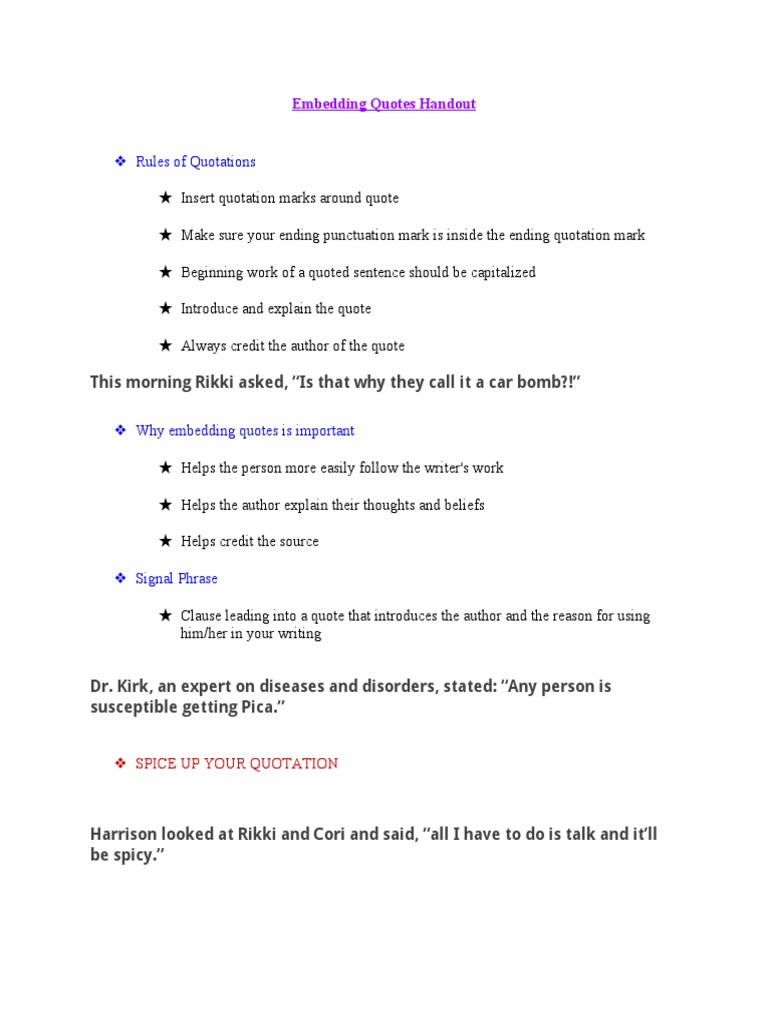 Handoutembeddingquotes 1 | PDF | Punctuation | Linguistics