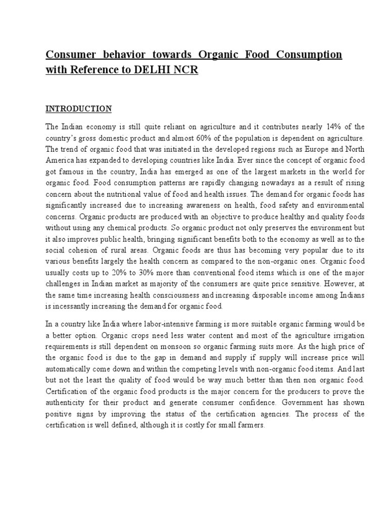 Consumer Behaviour Towards Organic Food Consumption With Reference To ...