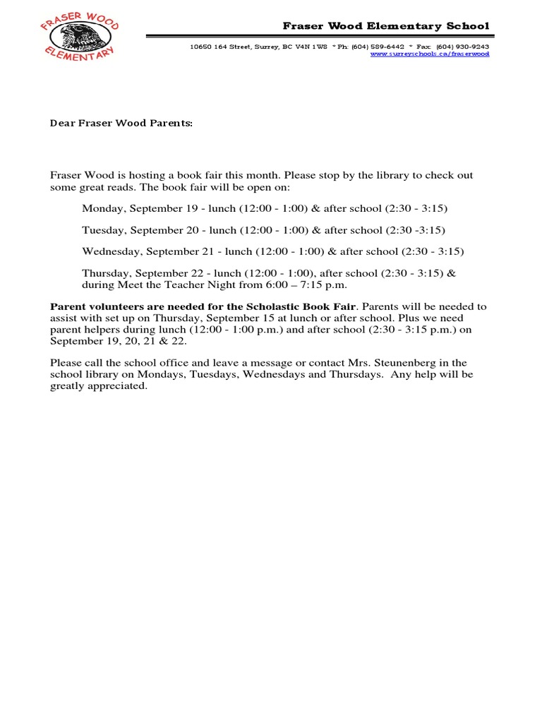 Scholastic Book Fair Letter | PDF