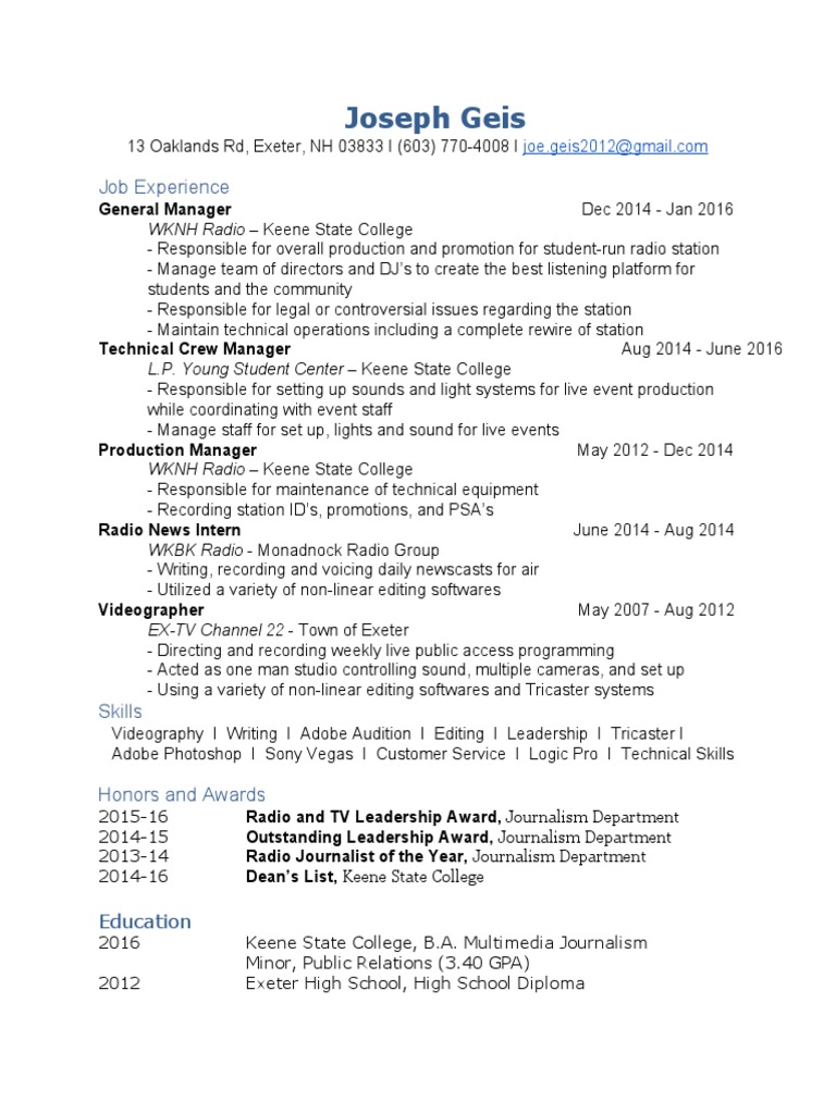 Joseph Geis Resume | PDF