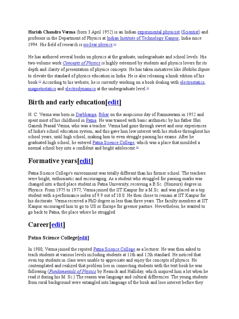 Harish Chandra Verma | PDF | Academia | Science