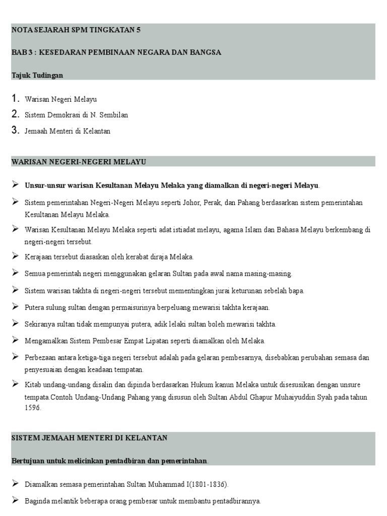 Bab 3-Nota Kilat Sejarah SPM Tingkatan 5 | PDF