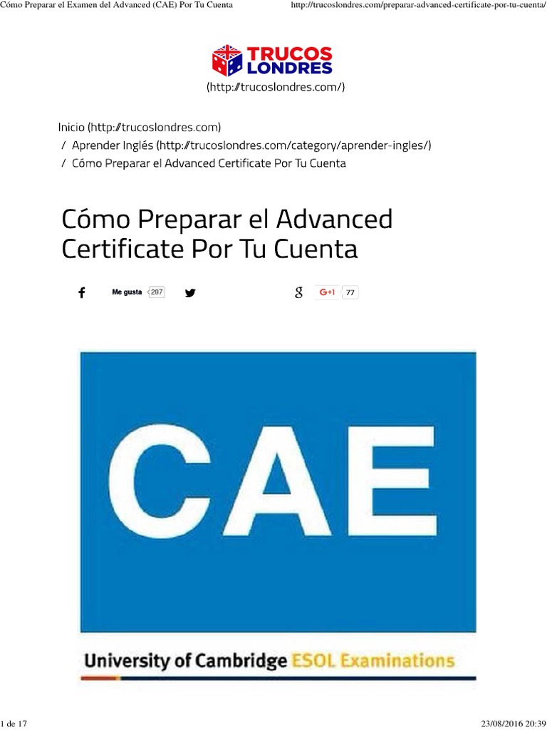 Cómo Preparar El Examen Del Advanced (CAE) Por Tu Cuenta | PDF | Ocio