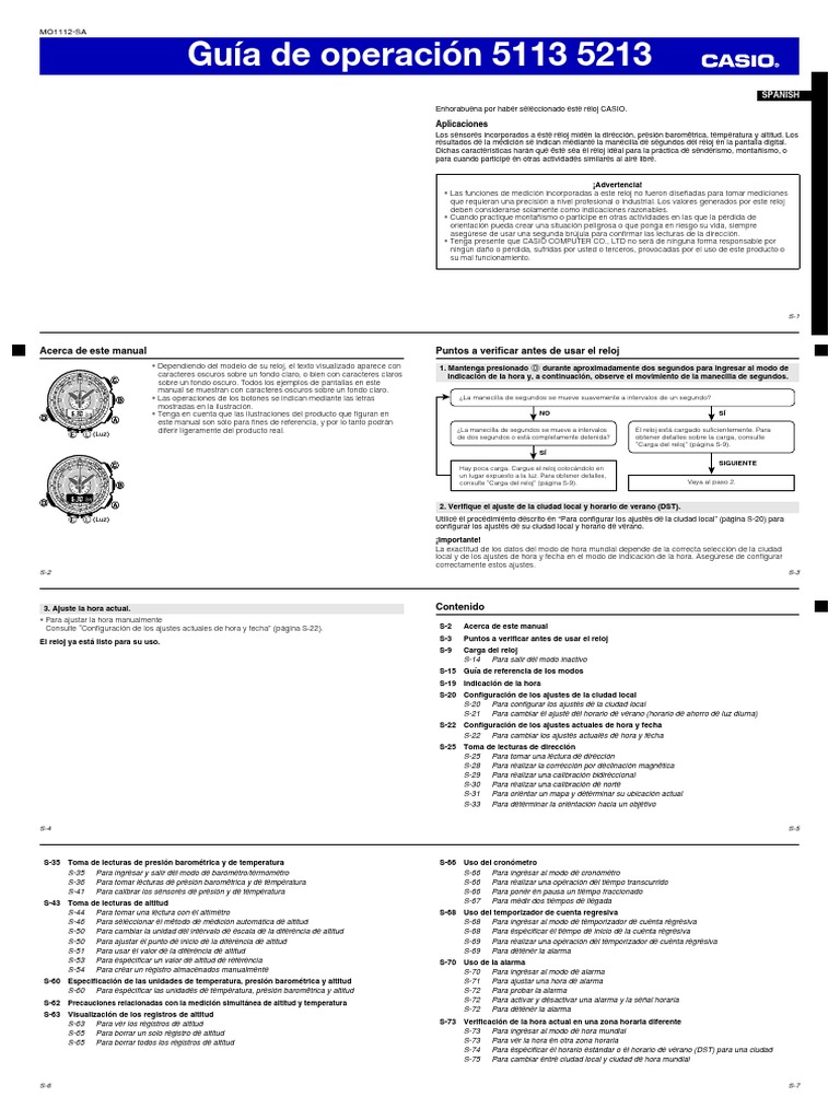 Manual de uso Reloj Casio Protrek 5213 | PDF | Reloj | Horario de verano