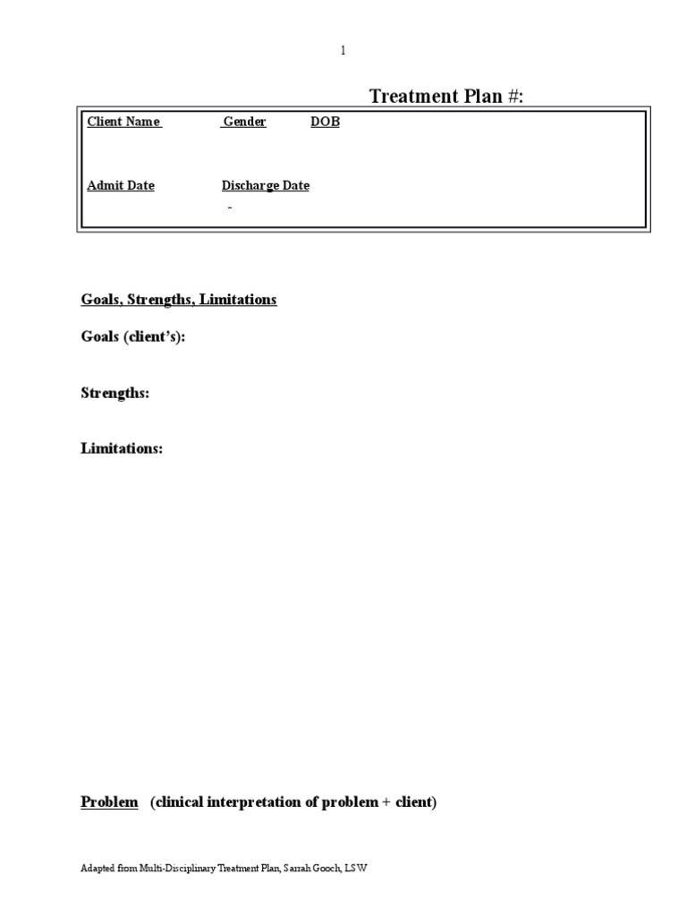 Treatment Plan #:: Goals, Strengths, Limitations Goals (Client's) | PDF