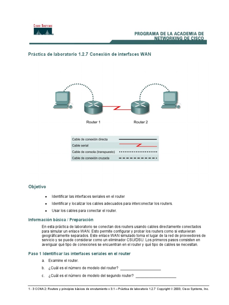 CCNA2 Lab 1 2 7 Es | PDF | Enrutador (Computación) | Transmisión de datos