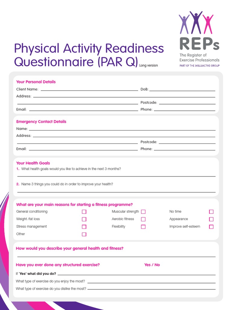 REPs Members Lifestyle Questionnaire 2014 Long | Physical Exercise ...