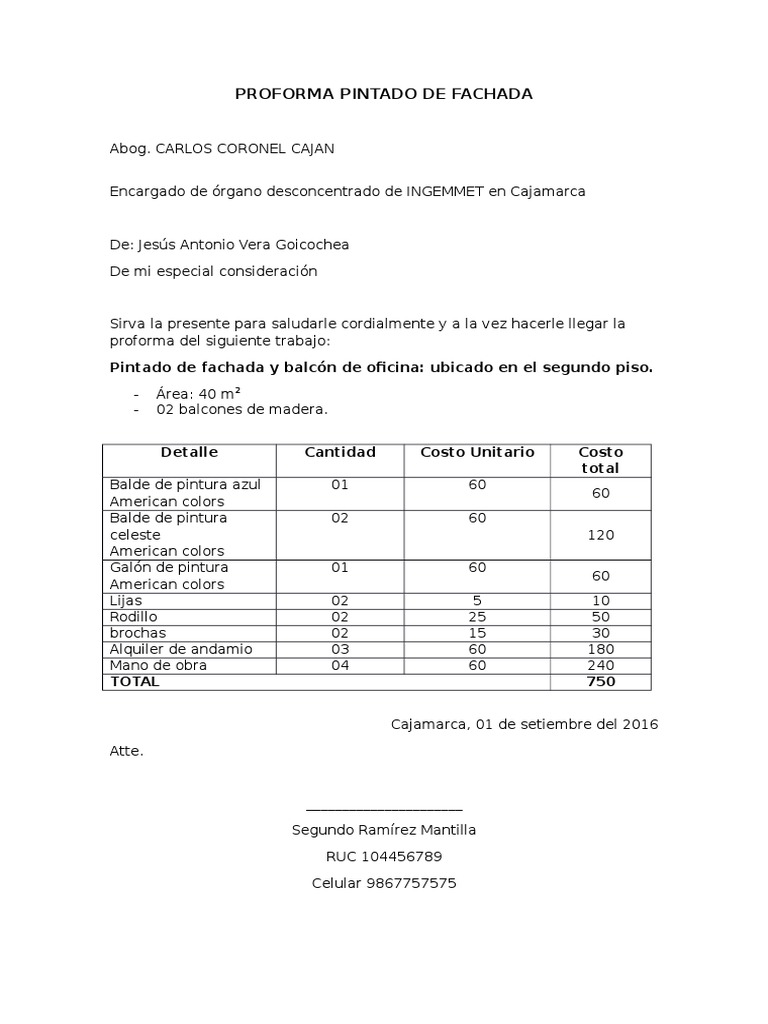 Proforma Pintado de Fachada | PDF