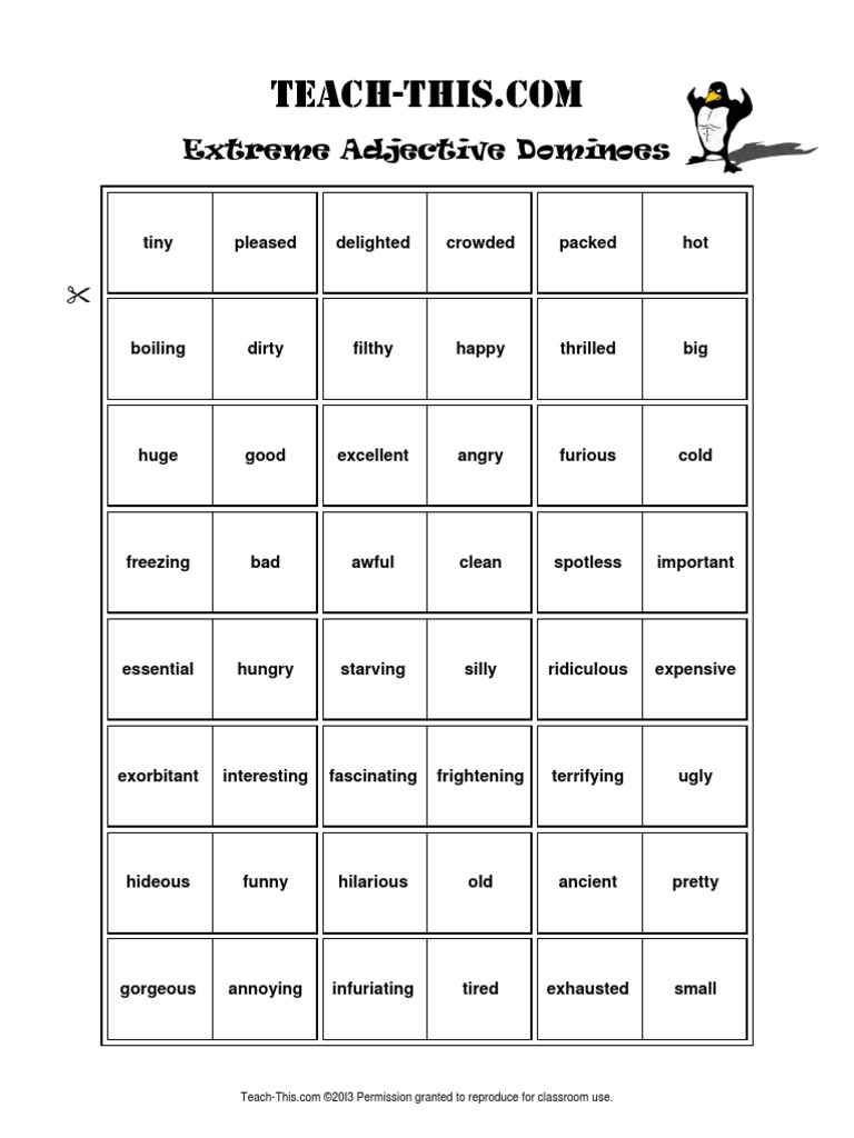 Extreme Adjective Dominoes | PDF
