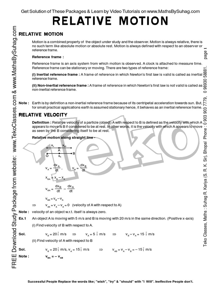 Relative Motion and Velocity Concepts | PDF | Kinematics | Motion (Physics)