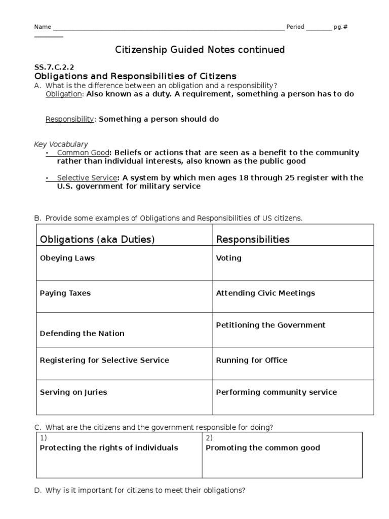 Citizenship Guided Notes PT 2 Complete | PDF | Civics | Citizenship