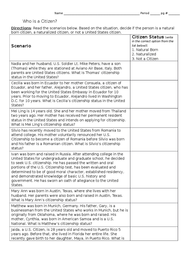Citizenship Status Scenarios Analysis | PDF | United States Nationality ...