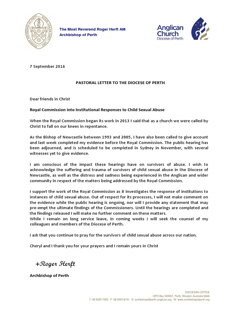 Roger Herft Pastoral Letter On Royal Commission Hearings | PDF ...