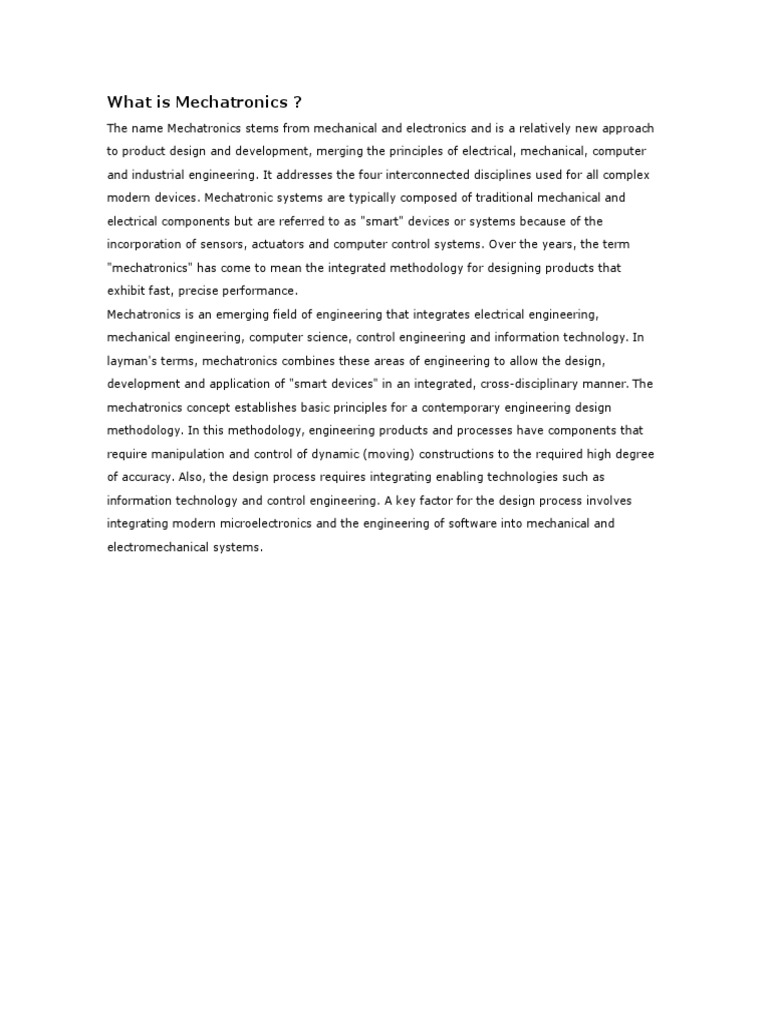 What is Mechatronics? (40 | PDF | Mechatronics | Engineering