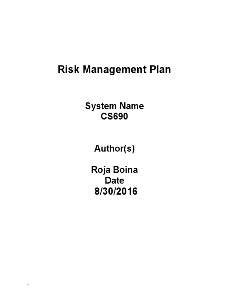Risk Management Plan Document | PDF