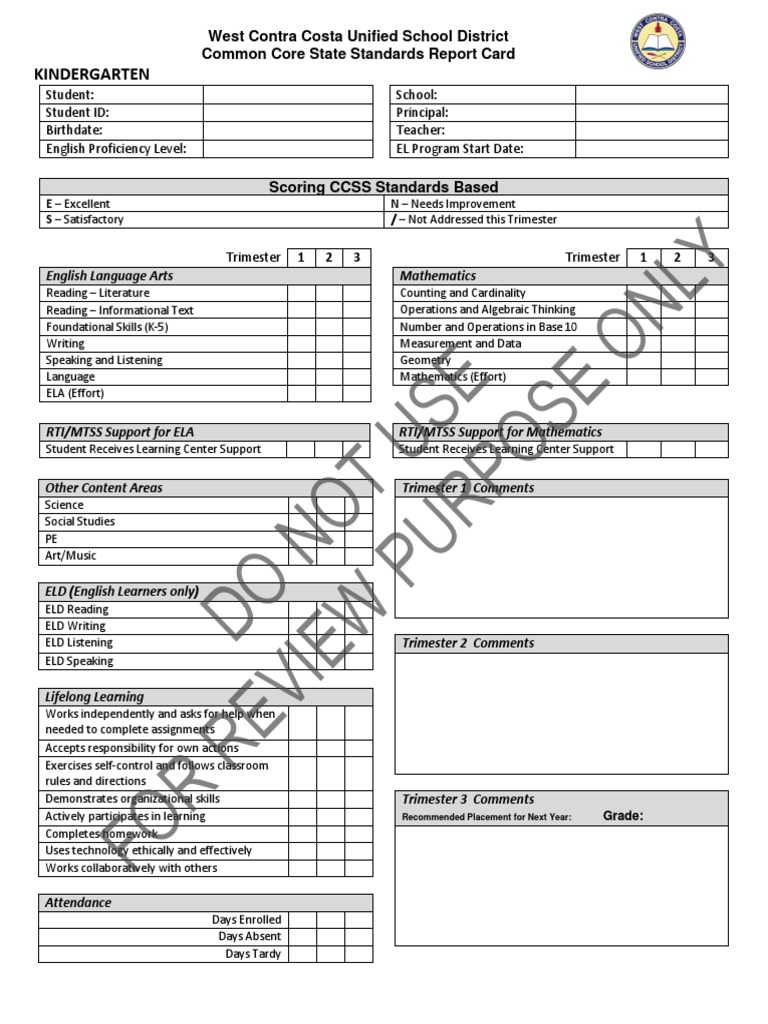 Kindergarten Report Card Sample | PDF | Reading (Process) | Word