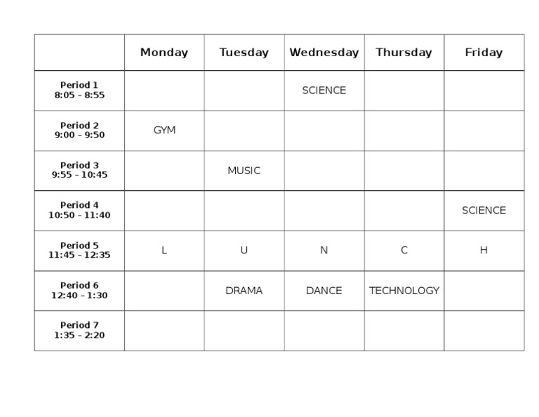 Weekly School Class Schedule | PDF