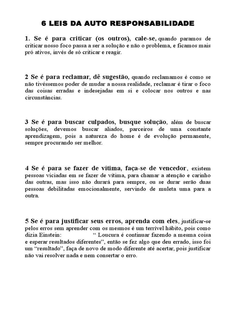 6 Leis Da Auto Responsabilidade