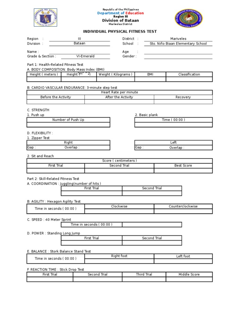 Individual Physical Fitness Test Form | PDF
