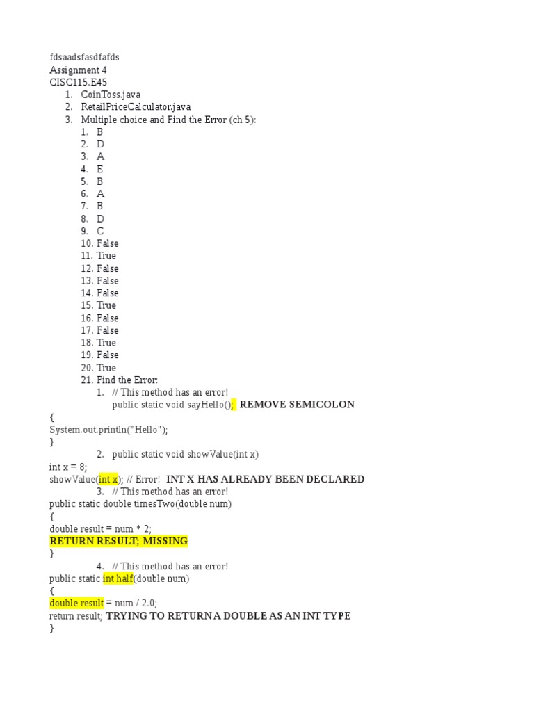 Java Programming Assignment 4 | PDF | Computers | Teaching Methods & Materials