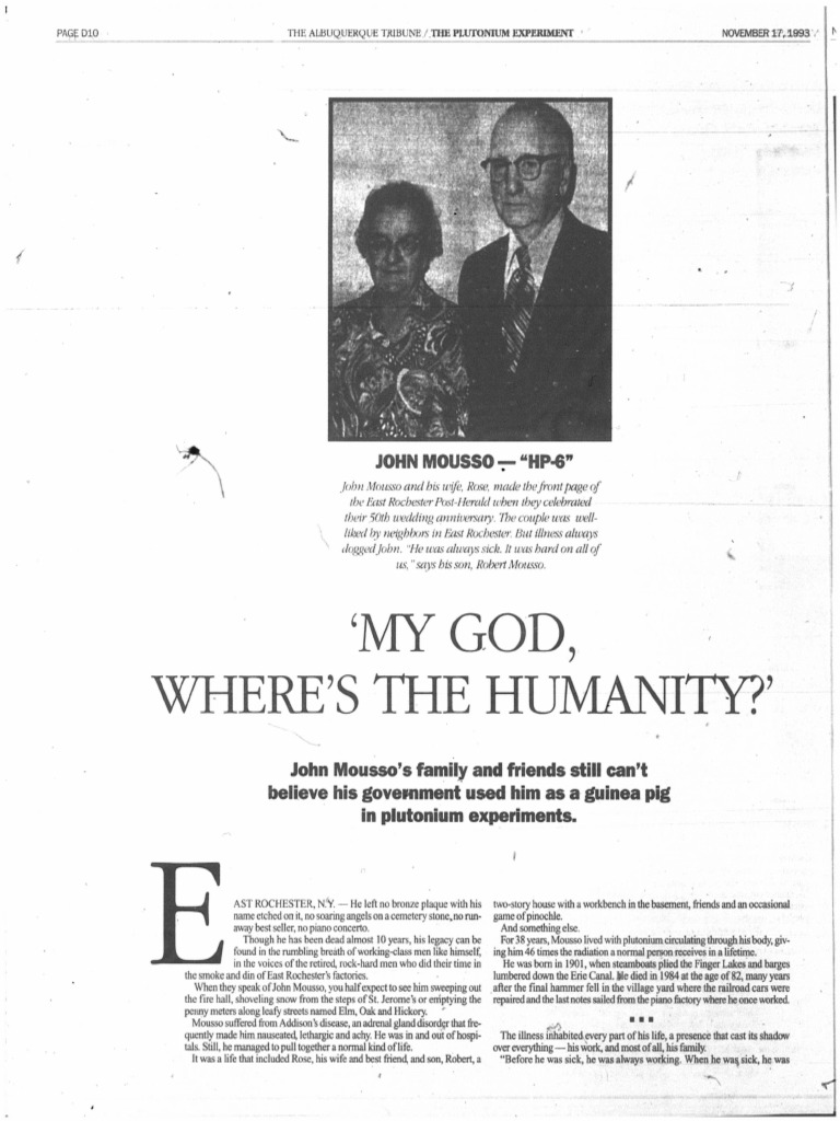 The Plutonium Experiments: John Mousson | PDF