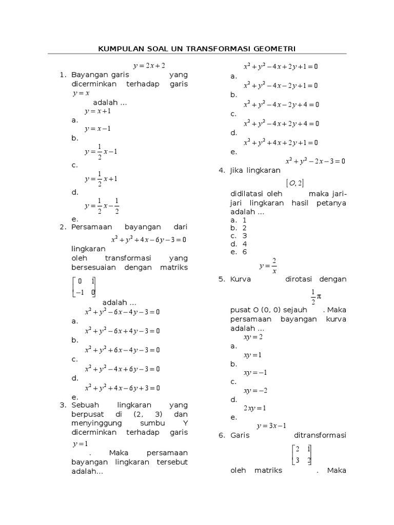 Kumpulan Soal Un Transformasi Geometri | PDF