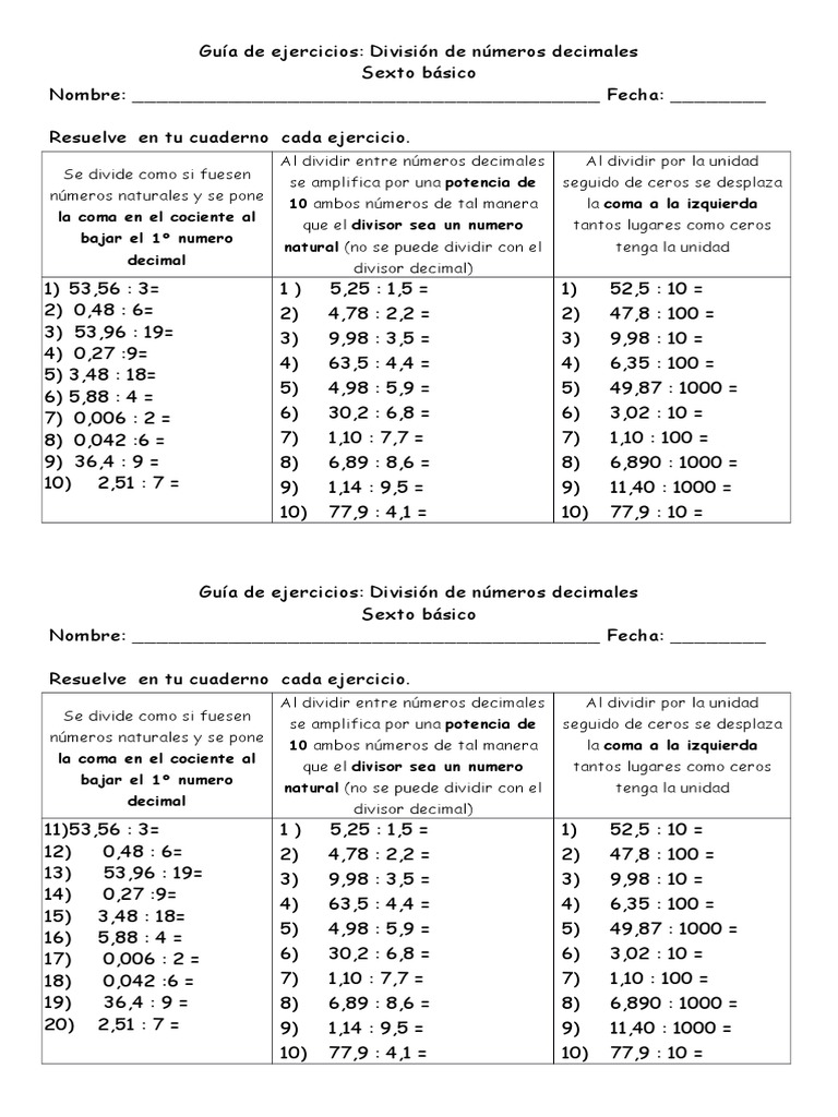 Ejemplos De Divisiones Con Decimales TEMA 9: DIVISIÓN DE NÚMEROS
