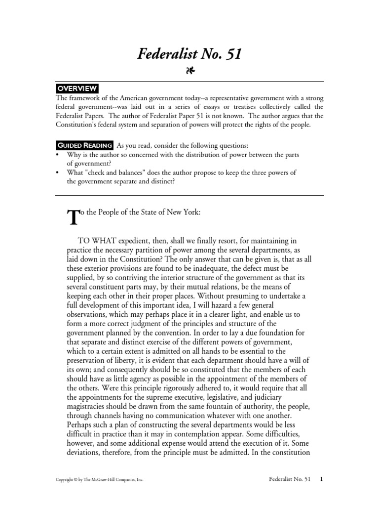Federalist 51 Primary Document | PDF | Federalism | The Federalist Papers