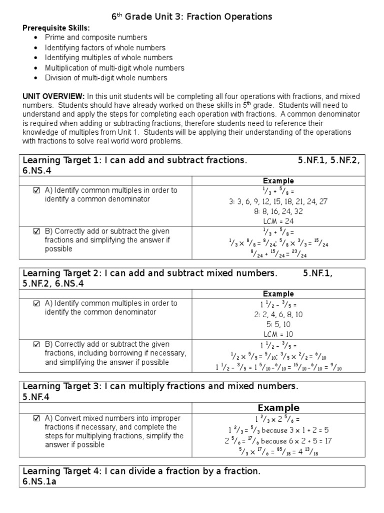 Unit 3 Student Clear Expectations 1 | PDF | Fraction (Mathematics ...