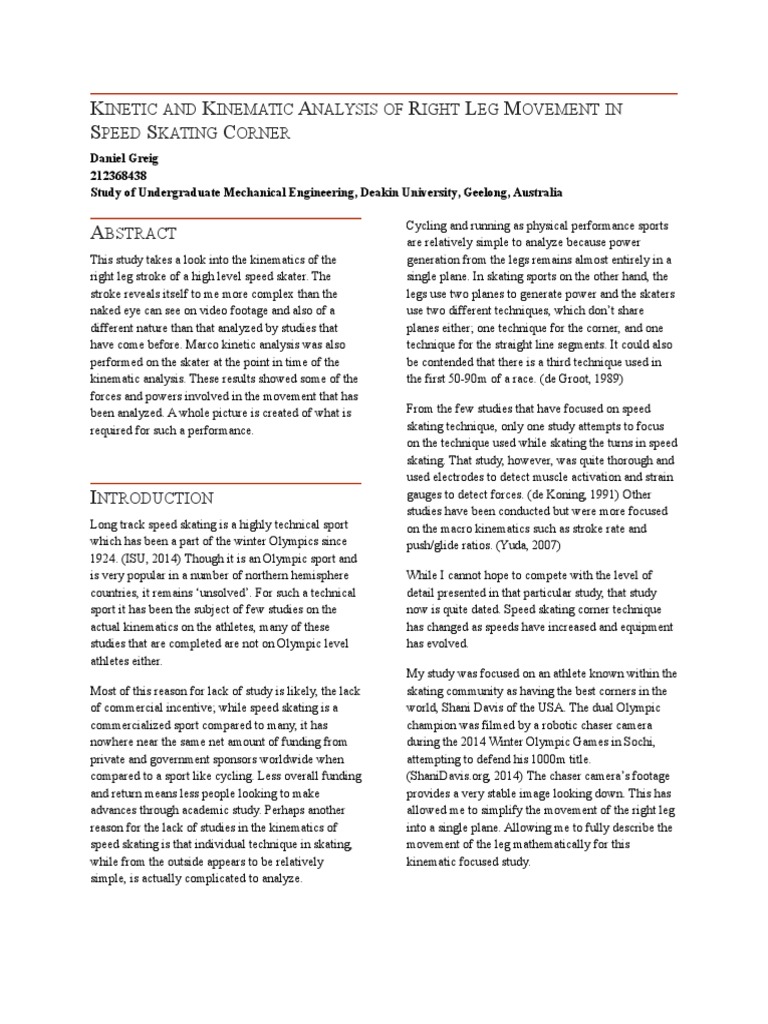 Speed Skating Leg Dynamics Study | PDF | Force | Acceleration