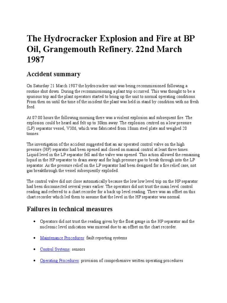 The Hydrocracker Explosion and Fire at BP Oil | PDF | Bp | Man Made ...