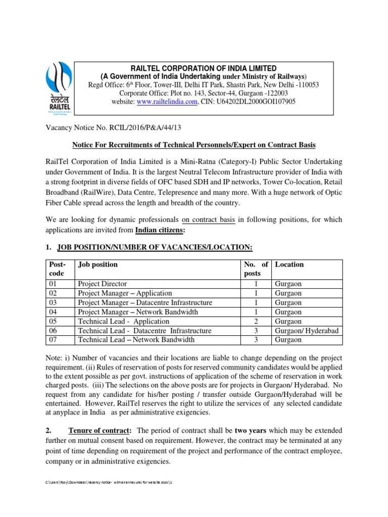 Vacancy Notice - With All Annexures For Website | PDF | Project ...