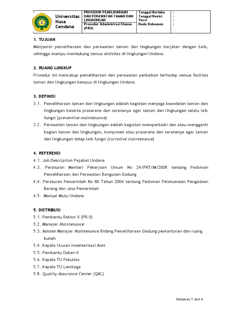 Prosedur Pemeliharaan Dan Perawatan Taman Dan Lingkungan | PDF | Bisnis ...