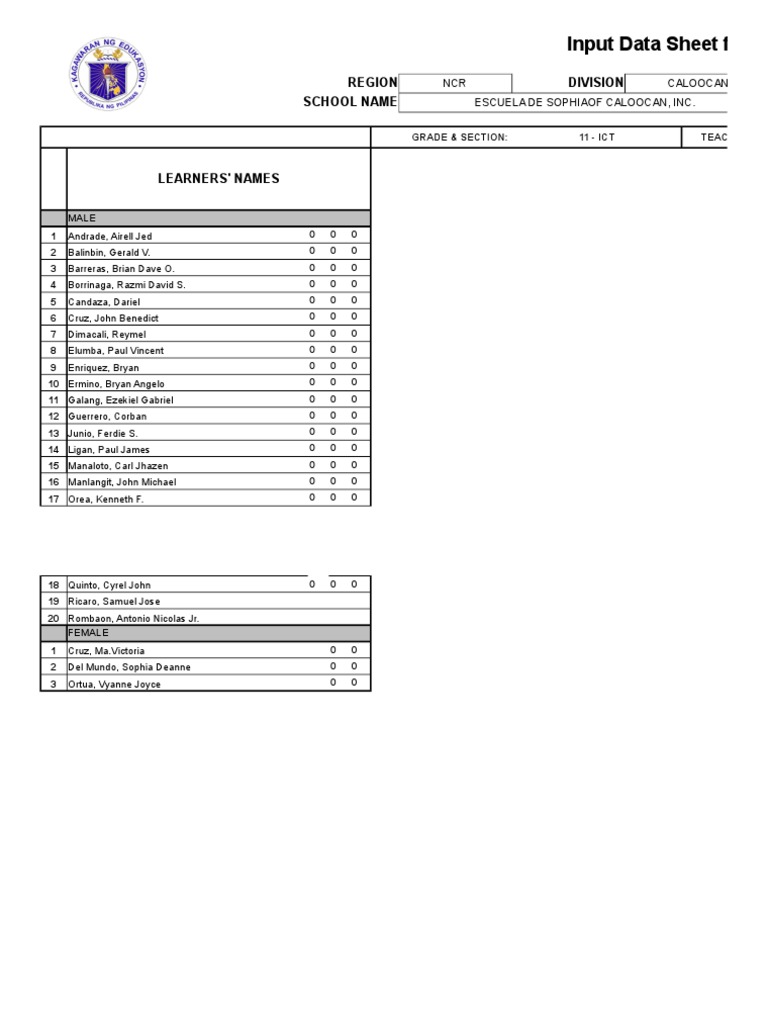 Grade 11 Chs Gradesheet Sir Ric 1st Grading | PDF | Computing | Teaching Mathematics