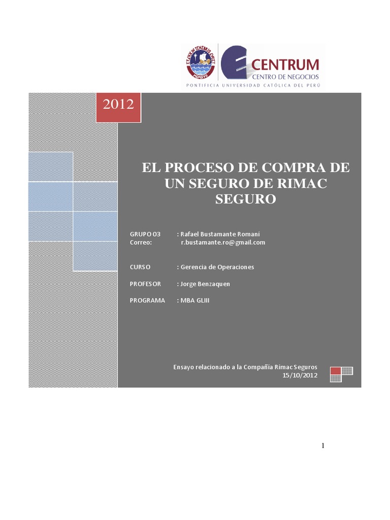 Ensayo Rimac Seguros | Descargar gratis PDF | Seguro | Calidad (comercial)
