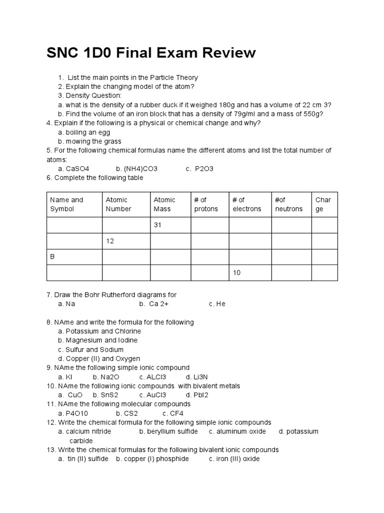 Grade 9 Exam Review (Simple) | PDF | Ecosystem | Atoms