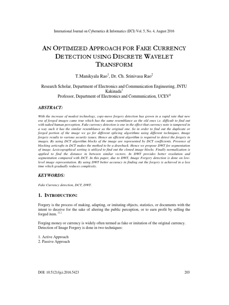 An Optimized Approach For Fake Currency Detection Using Discrete ...