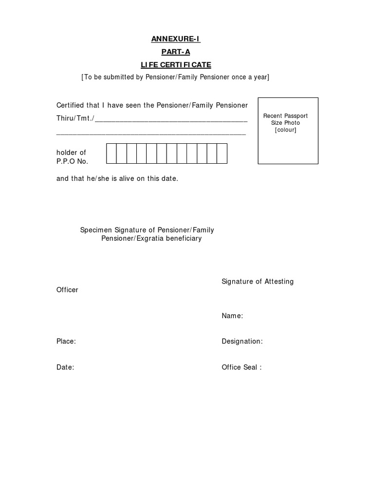 Life Certificate Form for Pensioners | PDF | Government Information ...