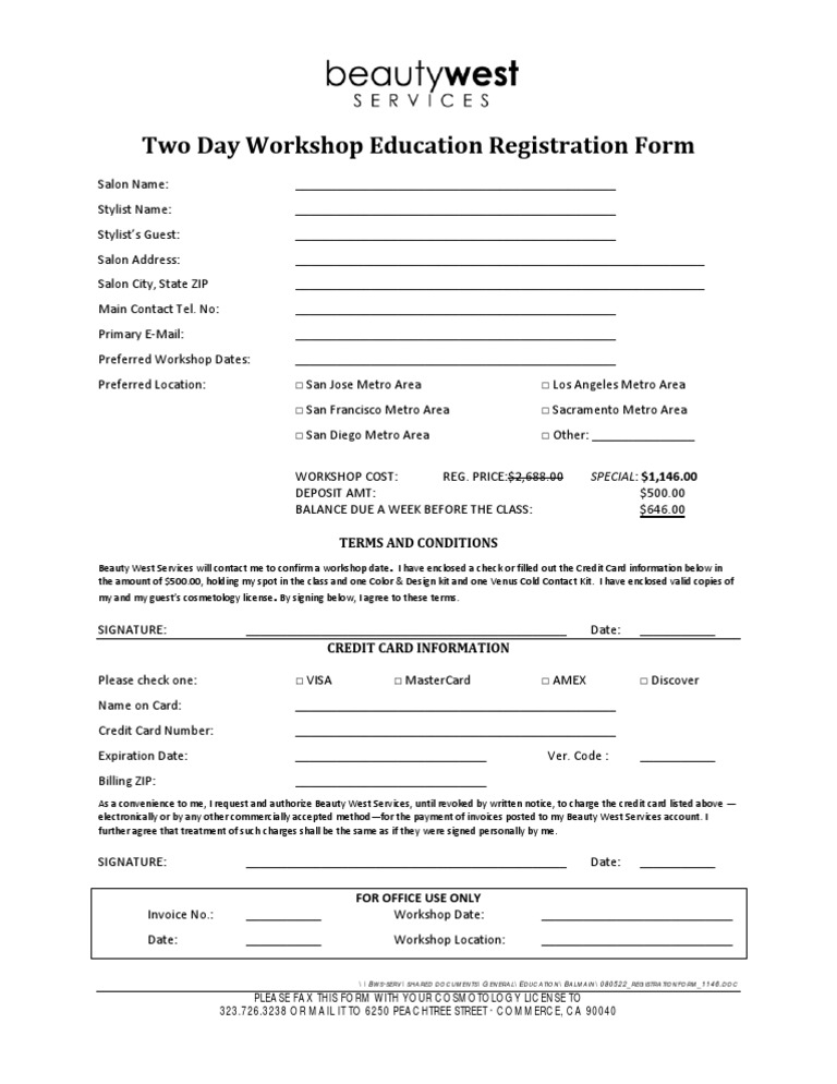 Dubai Hair Workshop Registration Form | PDF | Credit Card | Visa Inc.