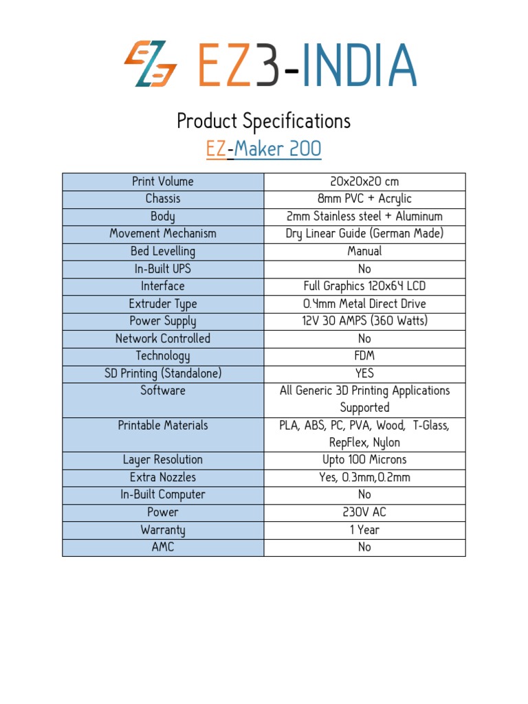 EZ Maker Product Specs | PDF | Manufactured Goods | Computing