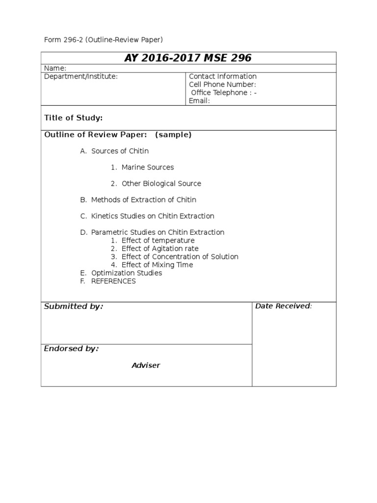 AY 2016-2017 MSE 296: Title of Study: Outline of Review Paper: (Sample ...