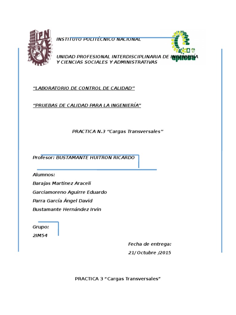 Pract 3 Cargas Transversales | PDF | Doblar | Ciencia de los materiales